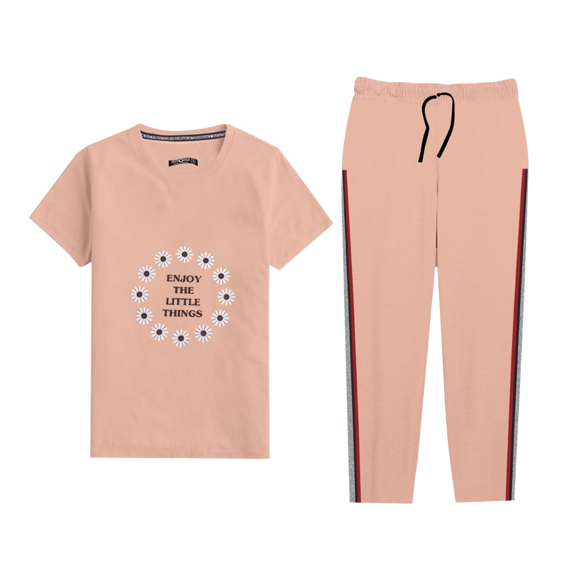 Women's Exclusive Printed Soft Cotton Summer Tracksuit - Peach